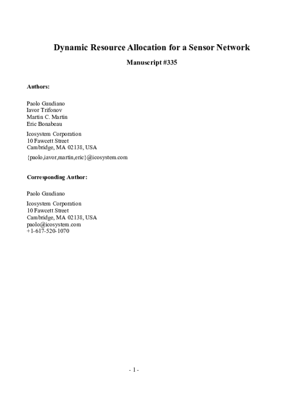 (PDF) Dynamic Resource Allocation for a Sensor Network