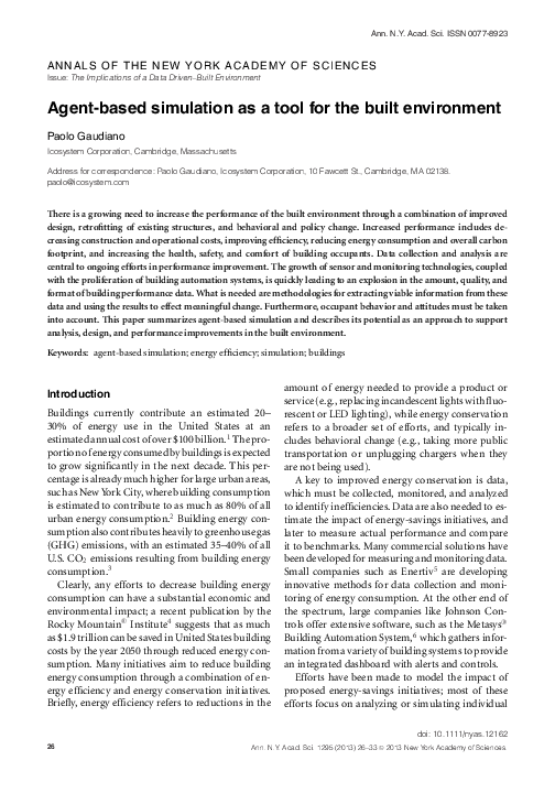 (PDF) Agent-based simulation as a tool for the built environment
