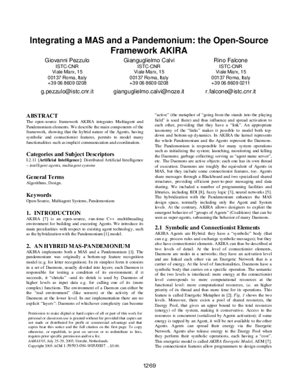 (PDF) Integrating a MAS and a Pandemonium