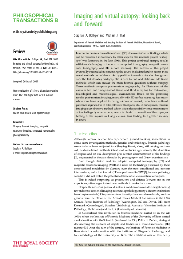 (PDF) Imaging and virtual autopsy: looking back and forward