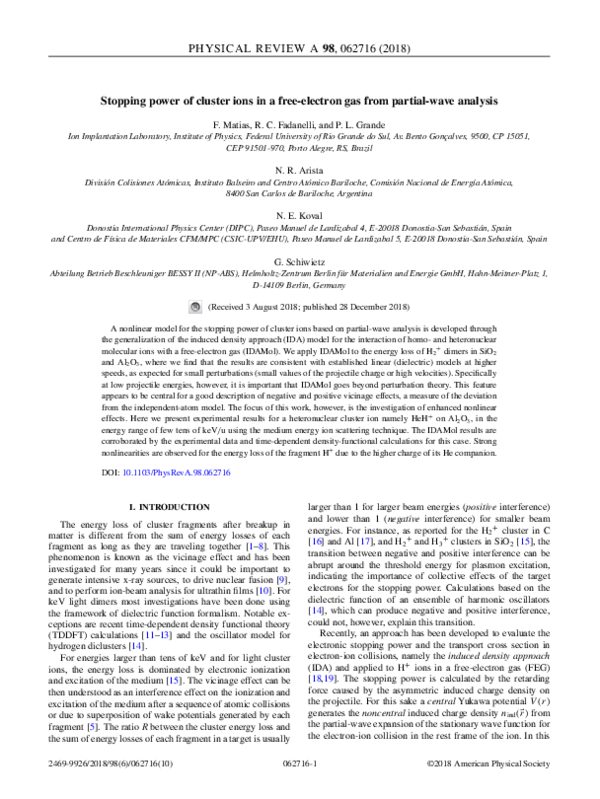 (PDF) Stopping power of cluster ions in a free-electron gas from ...