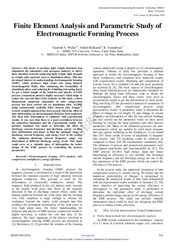 (PDF) Finite Element Analysis and Parametric Study of Electromagnetic Forming Process