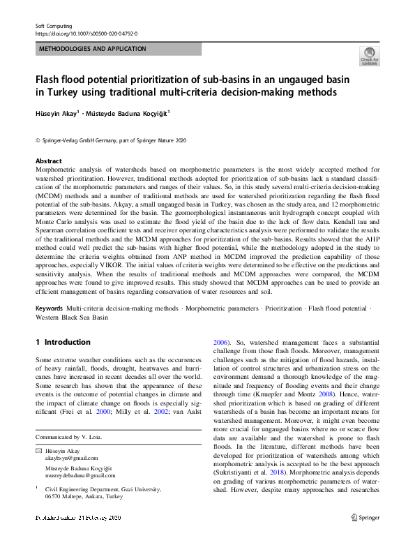 (PDF) Flash flood potential prioritization of sub-basins in an ungauged basin in Turkey using ...