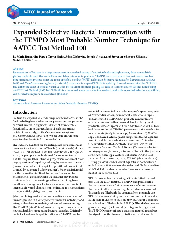 (PDF) Expanded Selective Bacterial Enumeration with the TEMPO Most Probable Number Technique for ...