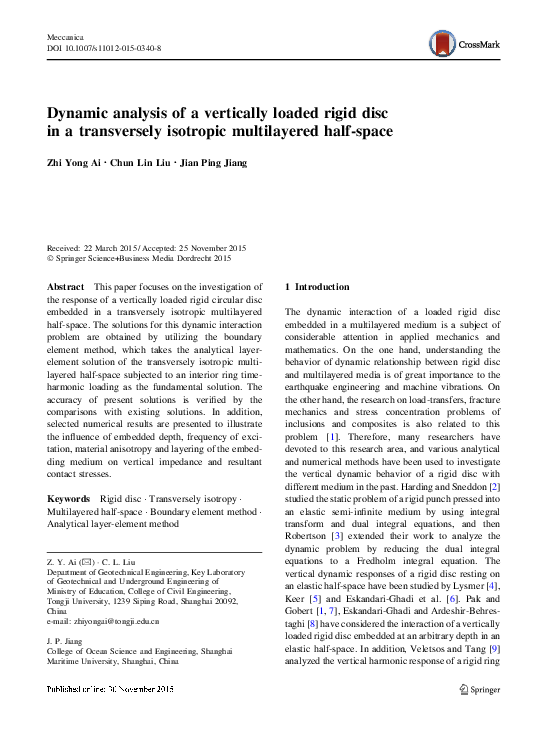 (PDF) Dynamic Analysis of a Vertically Loaded Rigid Disc in a Functionally Graded Transversely ...