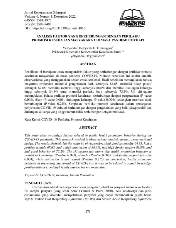 (PDF) Analisis Faktor yang Berhubungan dengan Perilaku Promosi Kesehatan Masyarakat di Masa ...
