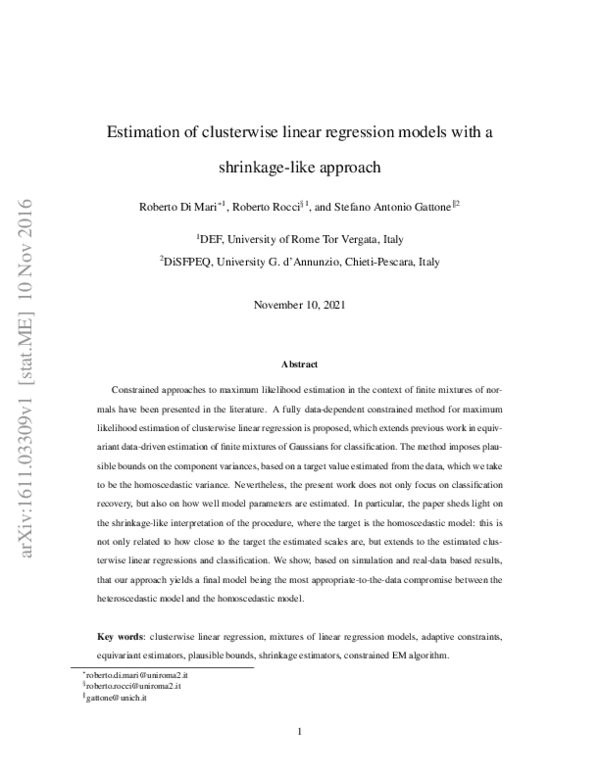 (PDF) Estimation of clusterwise linear regression models with a shrinkage-like approach