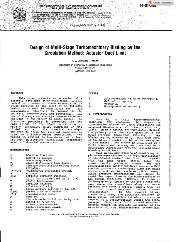 (PDF) Design of Multi-Stage Turbomachinery Blading by the Circulation Method: Actuator Duct ...