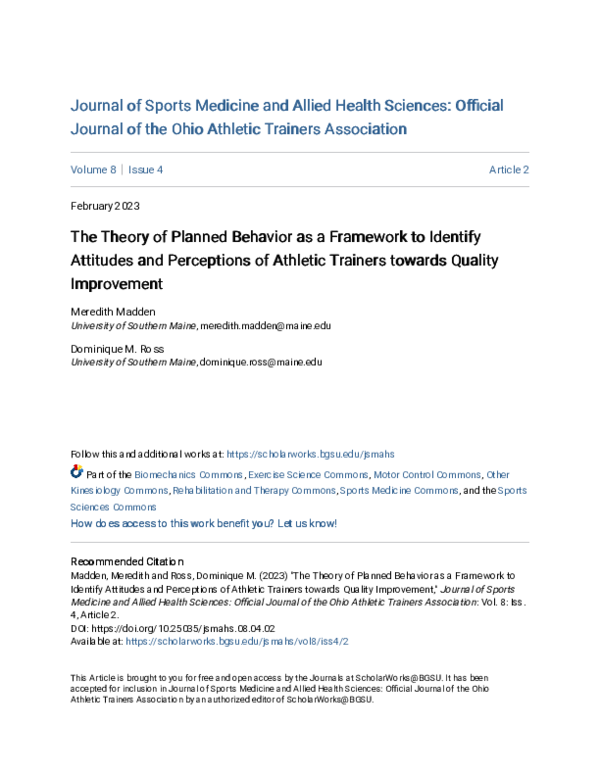(PDF) The Theory of Planned Behavior as a Framework to Identify ...