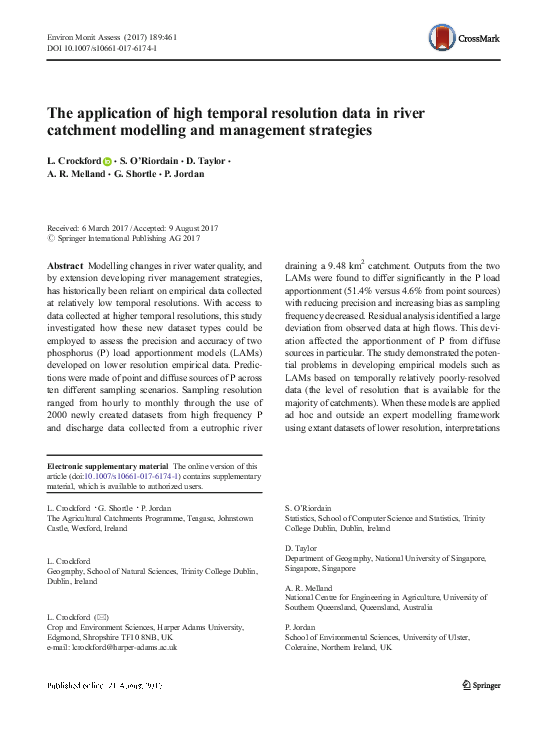 Pdf The Application Of High Temporal Resolution Data In The Management Of Eutrophic Water