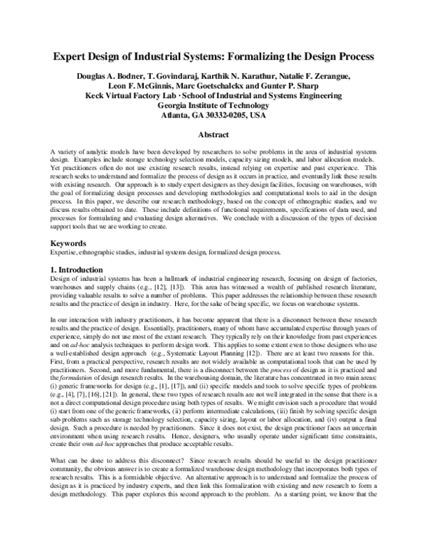 (PDF) Expert Design of Industrial Systems: Formalizing the Design Process