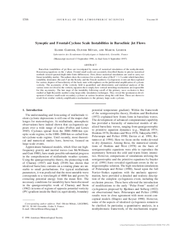 (PDF) Synoptic and Frontal-Cyclone Scale Instabilities in Baroclinic Jet Flows