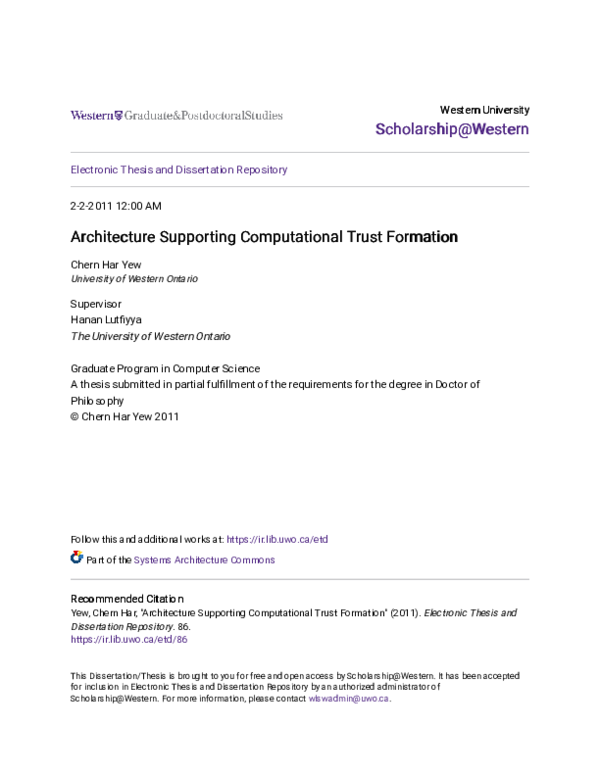 Pdf Architecture Supporting Computational Trust Formation Hanan Lutfiyya