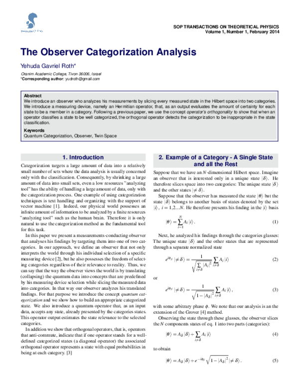 (PDF) The Observer Categorization Analysis