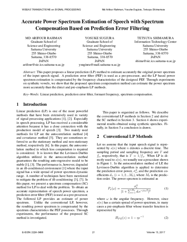 (PDF) Accurate Power Spectrum Estimation of Speech with Spectrum Compensation Based on ...