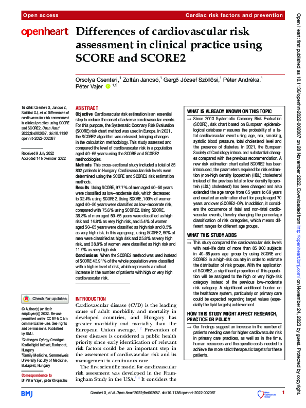 (PDF) Differences of cardiovascular risk assessment in clinical ...