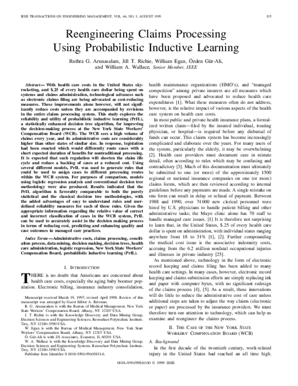 (PDF) Reengineering claims processing using probabilistic inductive learning