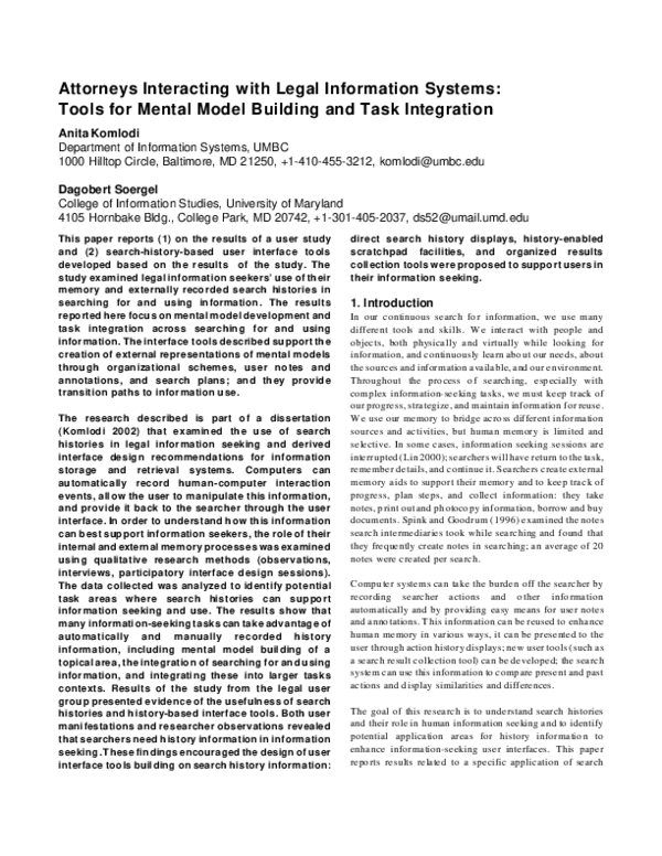 (PDF) Attorneys interacting with legal information systems: Tools for ...