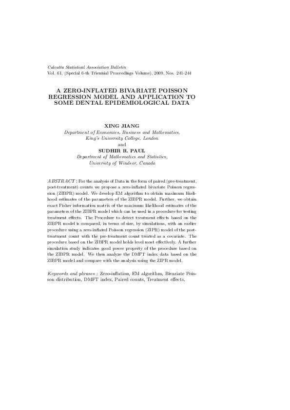 Pdf Zero Inflated Bivariate Poisson Regression Models For A Sport In Activity Data Analysis