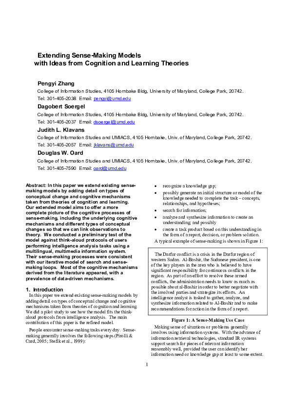 (PDF) Extending sense-making models with ideas from cognition and learning theories