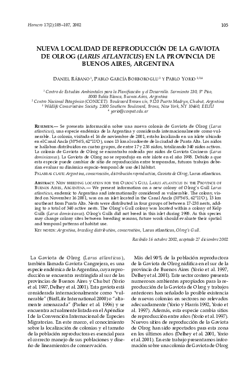 (PDF) Nueva localidad de reproducción de la Gaviota de Olrog (Larus ...