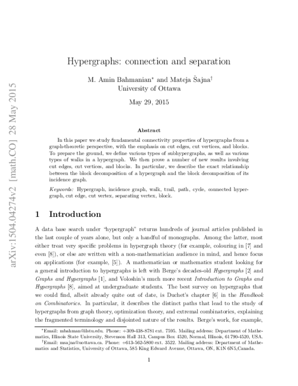 (PDF) Hypergraphs: connection and separation