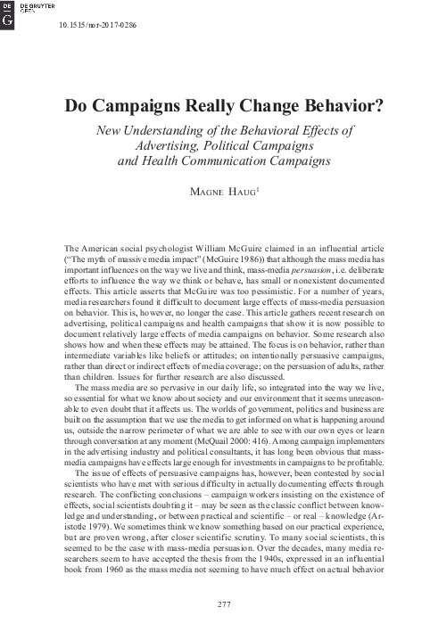 (PDF) Do Campaigns Really Change Behavior? | Magne Martin Haug ...