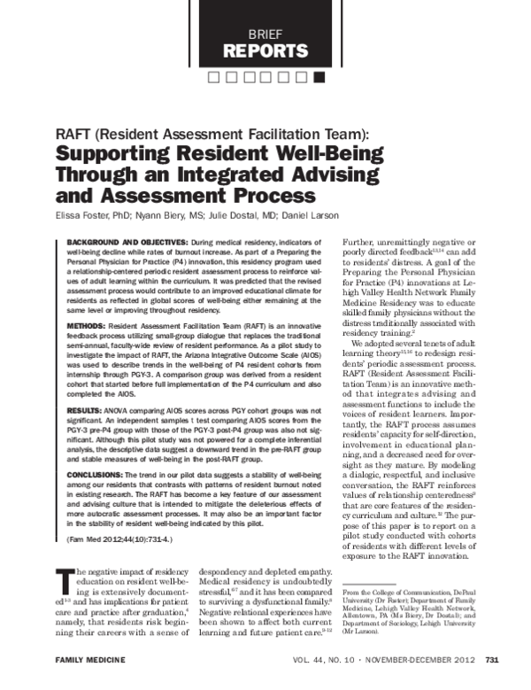 (PDF) RAFT: Enhancing Resident Well-Being During Training