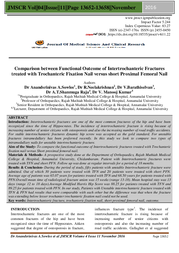 (PDF) Comparison between Functional Outcome of Intertrochanteric ...