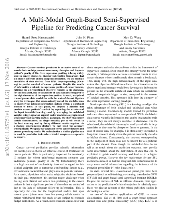 (PDF) A multi-modal graph-based semi-supervised pipeline for predicting cancer survival