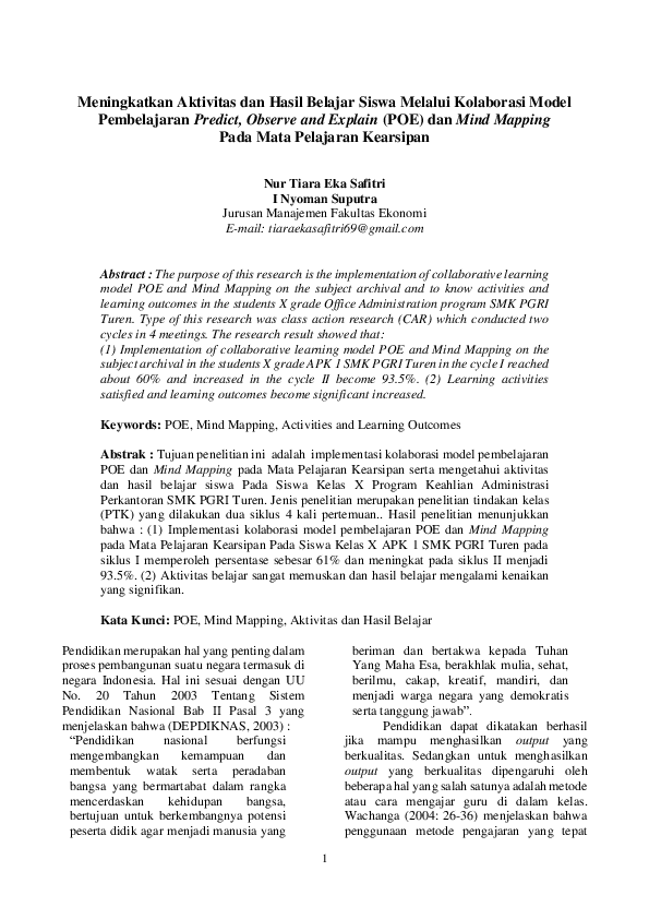 (PDF) Meningkatkan Aktivitas dan Hasil Belajar Siswa Melalui Kolaborasi Model Pembelajaran ...