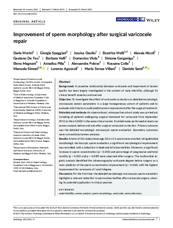 (PDF) Improvement of Sperm Morphology After Surgical Varicocele Repair