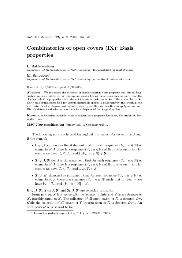 (PDF) Combinatorics of open covers (IX): Basis properties