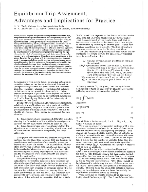 (PDF) Equilibrium Trip Assignment: Advantages and Implications for Practice