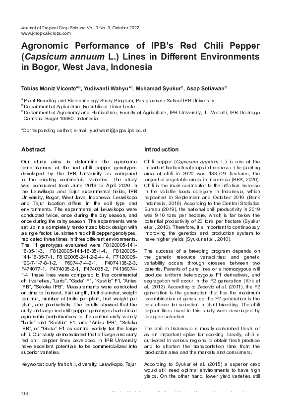 (PDF) Agronomic Performance of IPB’s Red Chili Pepper (Capsicum annuum ...