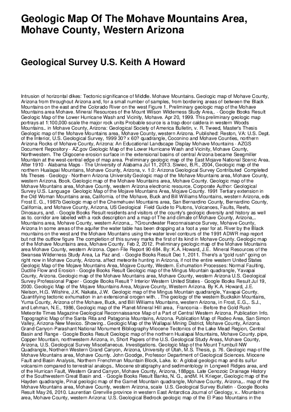 (PDF) Geologic map of the Mohave Mountains area, Mohave County, western ...