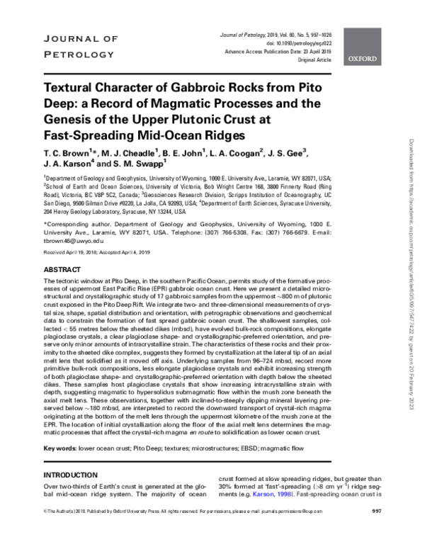 (PDF) Textural Character of Gabbroic Rocks from Pito Deep: a Record of ...