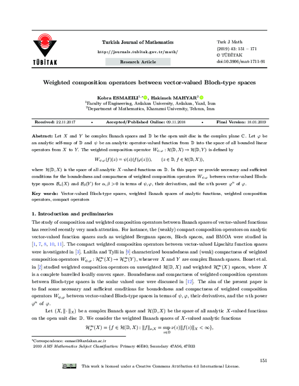 (PDF) Weighted composition operators between vector-valued Bloch-type spaces