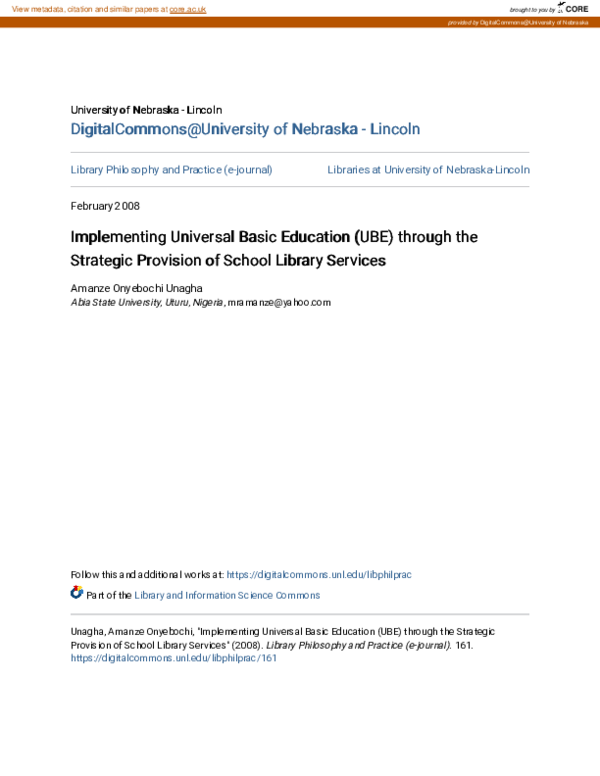 (PDF) Implementing Universal Basic Education (UBE) through the Strategic Provision of School ...