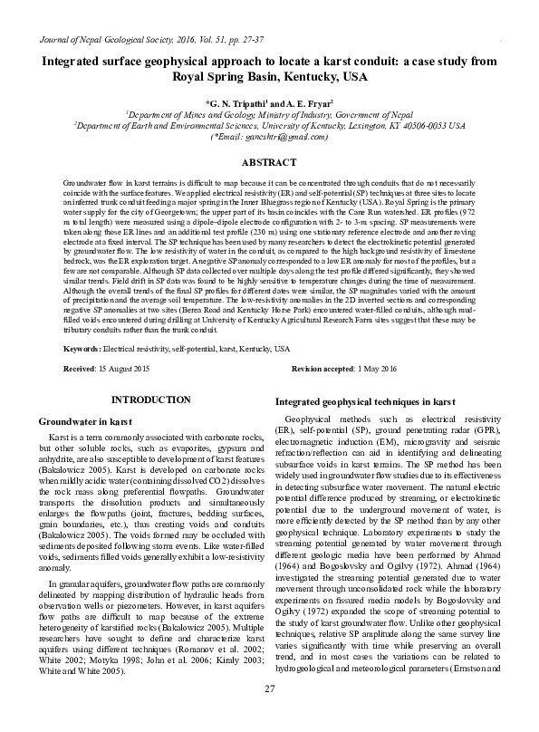 (PDF) Integrated surface geophysical approach to locate a karst conduit ...