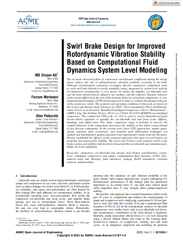 (PDF) Swirl Brake Design for Improved Rotordynamic Vibration Stability Based on Computational ...