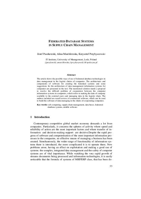 (PDF) Federated Database Systems in Supply Chain Management