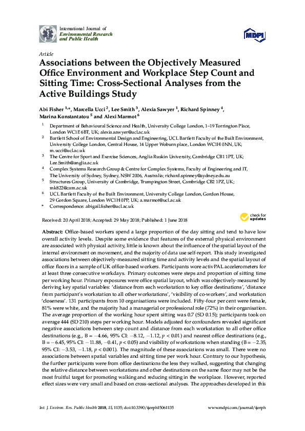 (PDF) Associations between the Objectively Measured Office Environment and Workplace Step Count ...