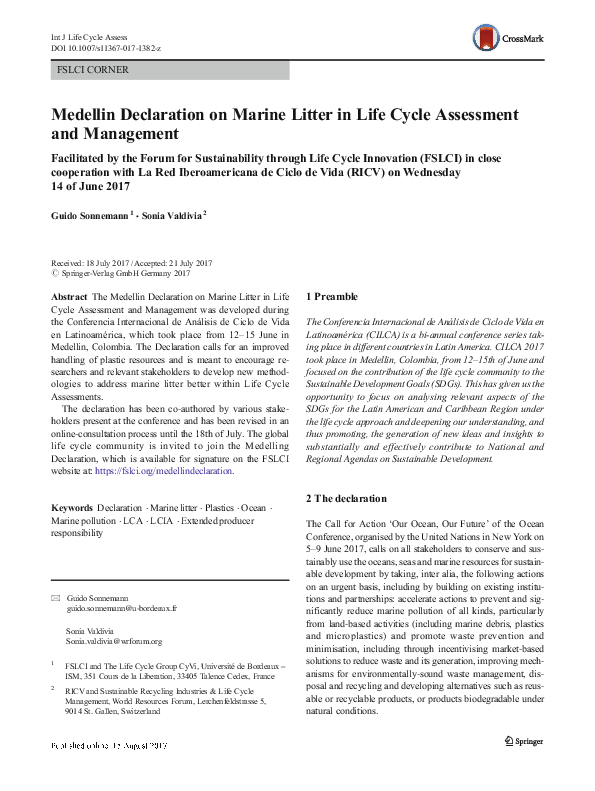 (PDF) Medellin Declaration on Marine Litter in Life Cycle Assessment ...