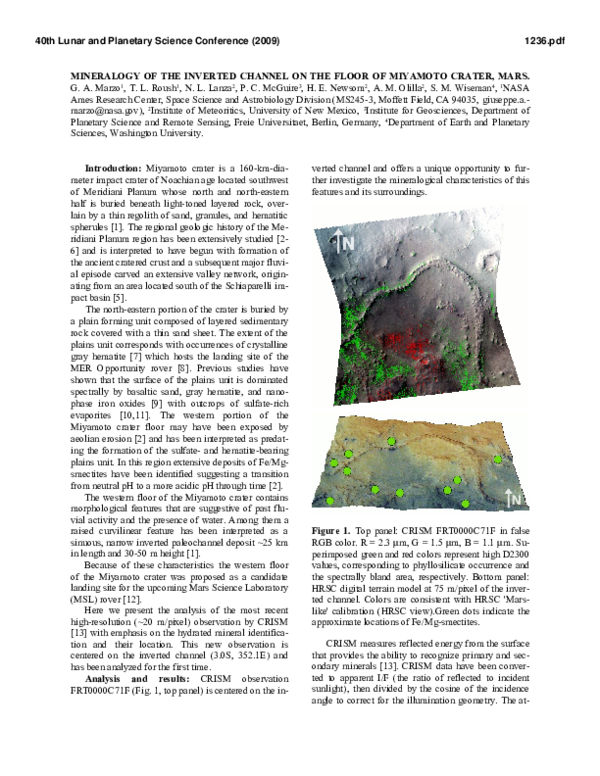 (PDF) Mineralogy of the inverted channel on the floor of Miyamoto ...