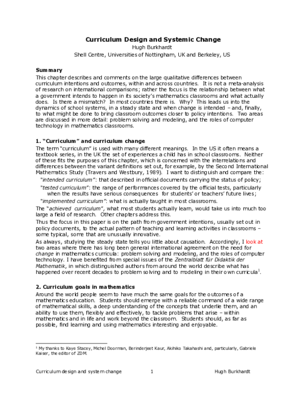 (PDF) Curriculum Design and Systemic Change