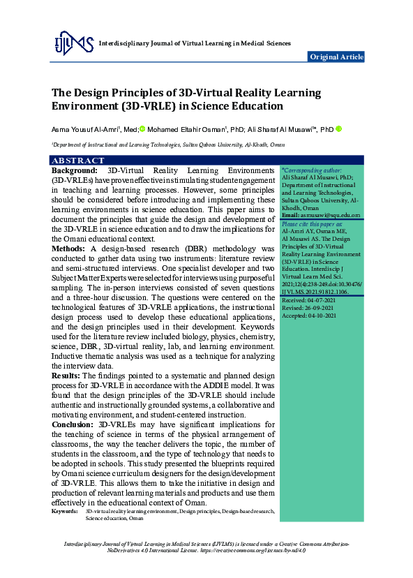 (PDF) Design Principles for 3D-VR Learning in Science