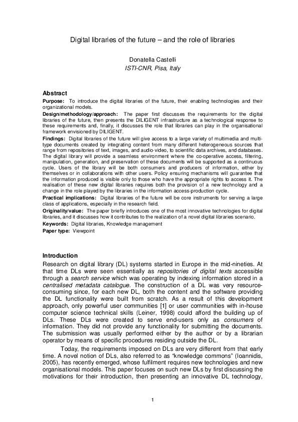 (PDF) Digital libraries of the future – and the role of libraries | Donatella Castelli ...