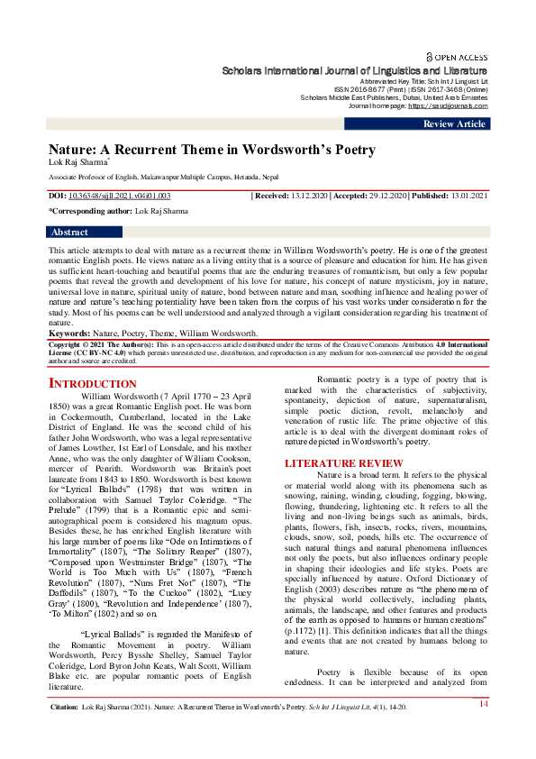 (PDF) Nature: A Recurrent Theme in Wordsworth’s Poetry
