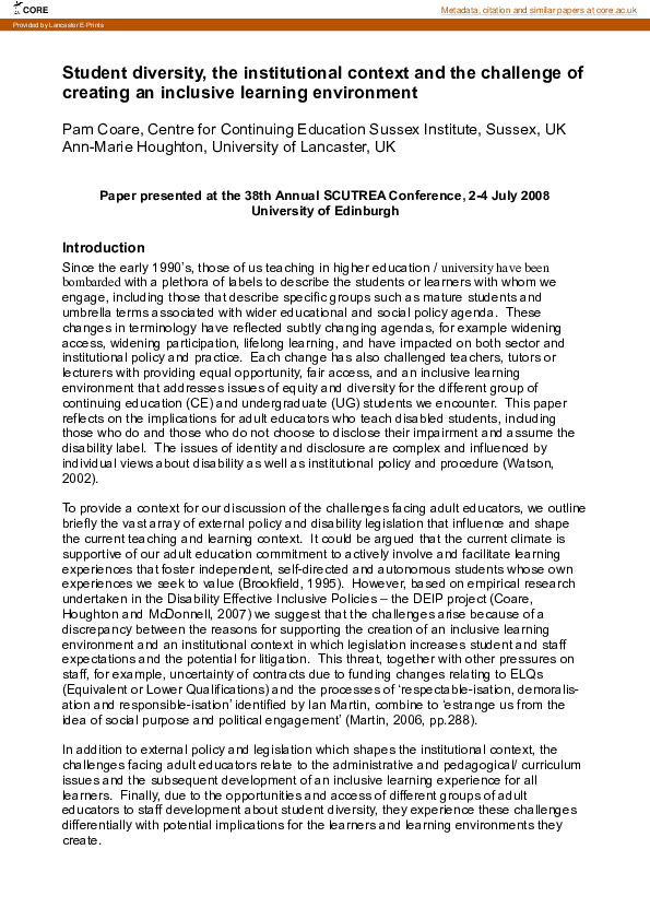 (PDF) Student diversity, the institutional context and the challenge of ...
